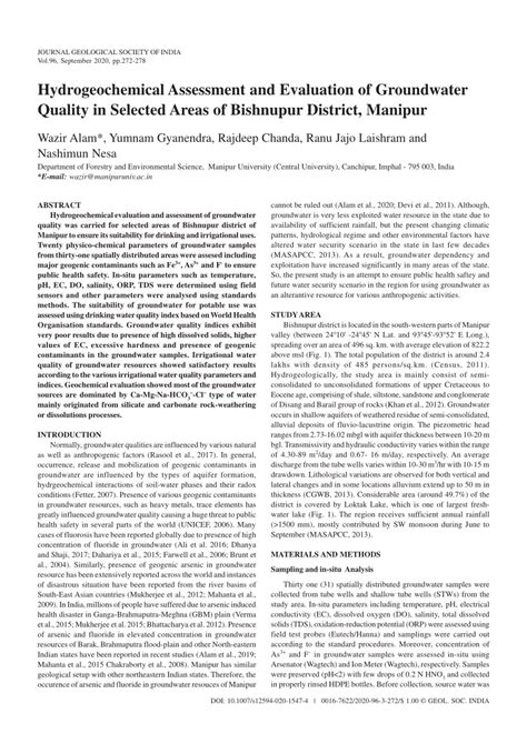 Pdf Hydrogeochemical Assessment And Evaluation Of Groundwater Quality In Selected Areas Of