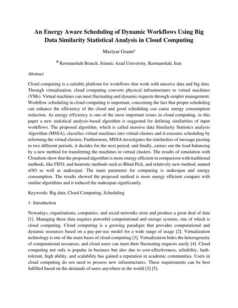 Pdf An Energy Aware Scheduling Of Dynamic Workflows Using Big Data Similarity Statistical
