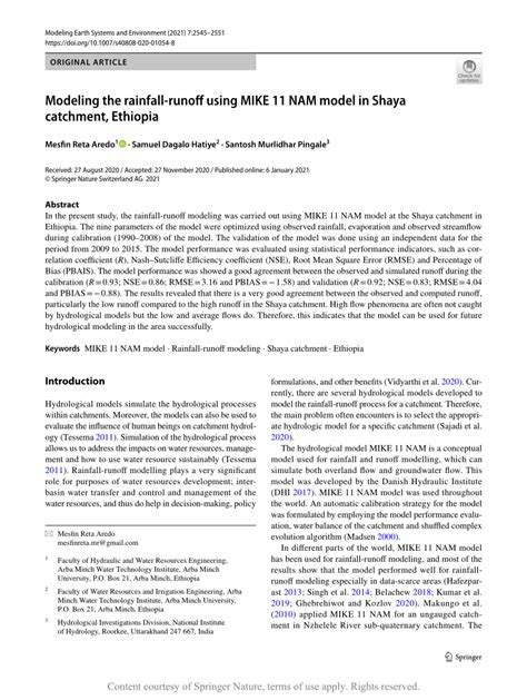 Rainfall Runoff Modelling Using Mike 11 Nam Model In The Shaya