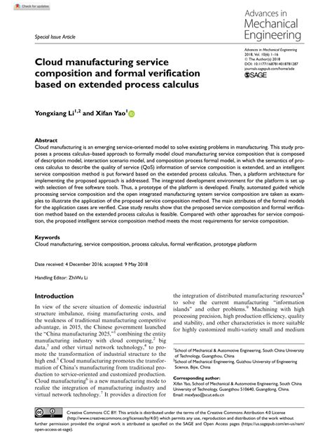 Pdf Cloud Manufacturing Service Composition And Formal Verification Based On Extended Process