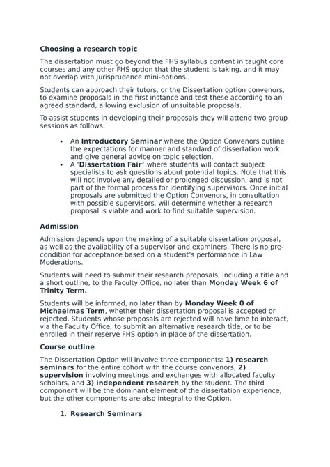 Overview Of Dissertation Option Choosing A Research Topic The Dissertation Must Go Beyond The