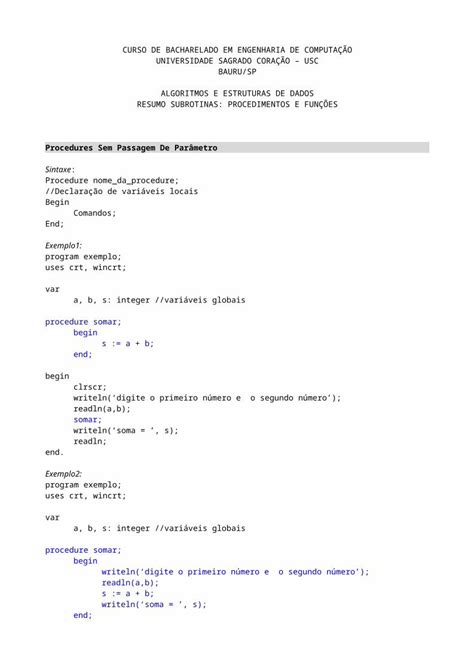 DOCX Resumo Functions E Procedures DOKUMEN TIPS