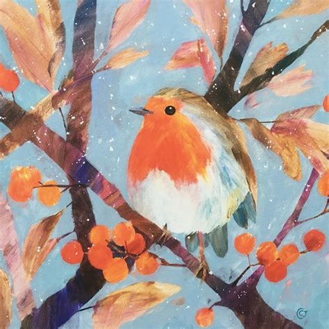 Paintings Bird Branch Robin Bird Painting American Robin 11x14 Art