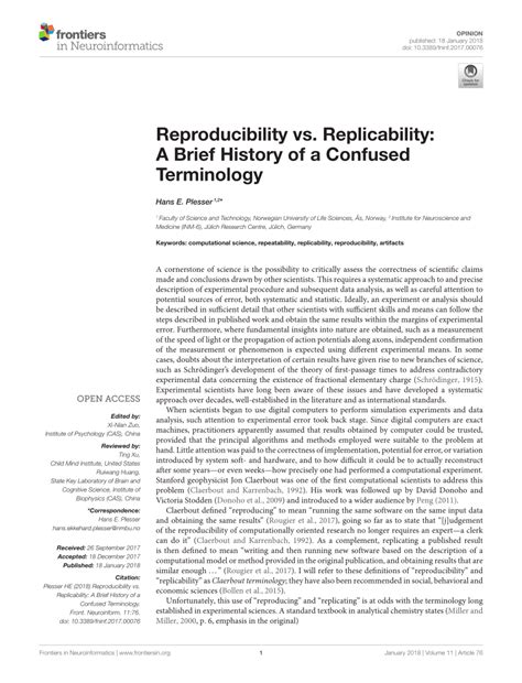 Pdf Reproducibility Vs Replicability A Brief History Of A Confused