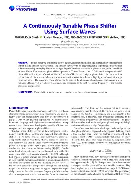 Pdf A Continuously Tunable Phase Shifter Using Surface Waves