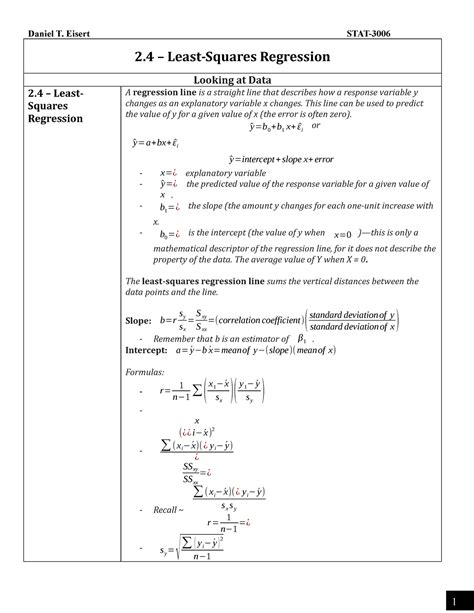 Stat 3006 Notes 10 1 Least Squares Regression 1 Daniel T Eisert Stat 2 Least Squares