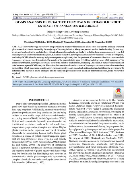 Pdf Gc Ms Analysis Of Bioactive Chemicals In Ethanolic Root Extract Of Asparagus Racemosus