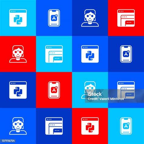 파이썬 프로그래밍 언어 모바일 앱 해커 또는 코더 및 소프트웨어 아이콘을 설정합니다 벡터 Brand Name Smart