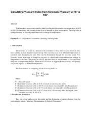 Understanding Viscosity Index Calculation Using Kinematic | Course Hero