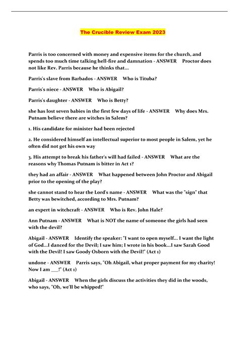 The Crucible Review Exam 2023 The Crucible Stuvia Us