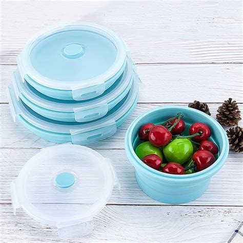 Герметичный уличный складная коробка для завтрака Портативный круглый Ланчбокс силиконовый Ланч