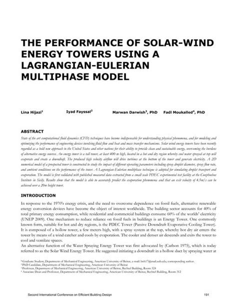 The Performance Of Solar Wind Energy Towers Using A Lagrangian Eulerian Multiphase Model
