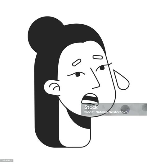 눈물을 흘리는 무서운 젊은 여자 플랫 라인 단색 벡터 캐릭터 머리 2차 도형에 대한 스톡 벡터 아트 및 기타 이미지 2차 도형 단일 이미지 드로잉 Istock