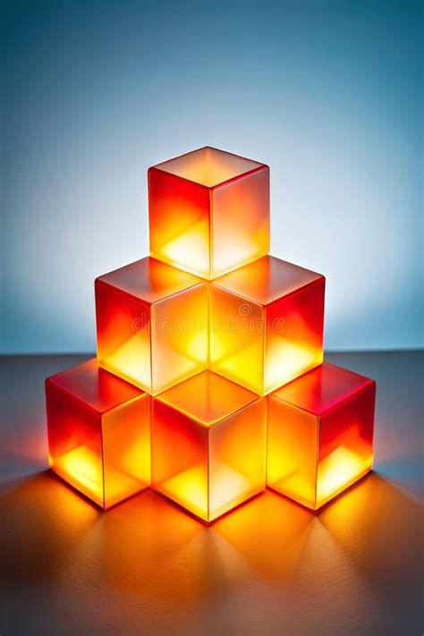 Illuminated Cube Stack Modern Abstract Art Piece With Warm Lighting Stock Illustration