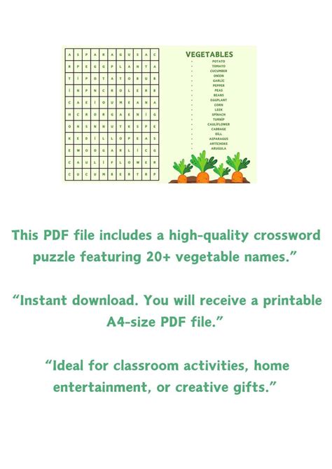 Vegetable Crossword Puzzle Printable Pdf For Fun Learning Digital