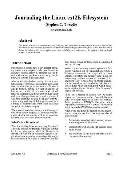 Journaling The Linux Ext2fs Filesystem