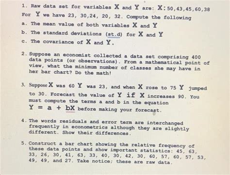 solved 1 raw data set for variables x and y are x 50 43