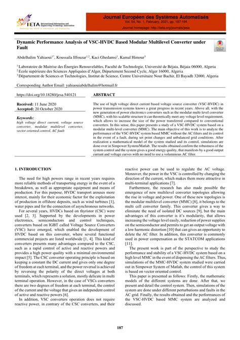 Pdf Dynamic Performance Analysis Of Vsc Hvdc Based Modular Multilevel Converter Under Fault