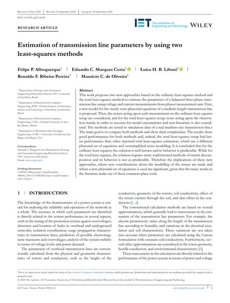 Pdf Estimation Of Transmission Line Parameters By Using Two Least‐squares Methods