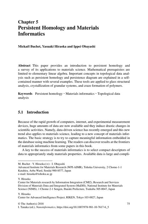 PDF Persistent Homology And Materials Informatics