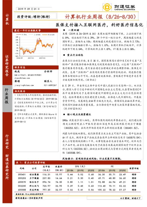 计算机行业周报：医保支付接入互联网医疗，利好医疗信息化