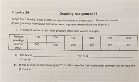 solved physics 20 graphing assignment 1 graph the following 3 sets of