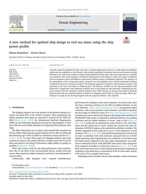 Pdf A New Method For Optimal Ship Design In Real Sea States Using The