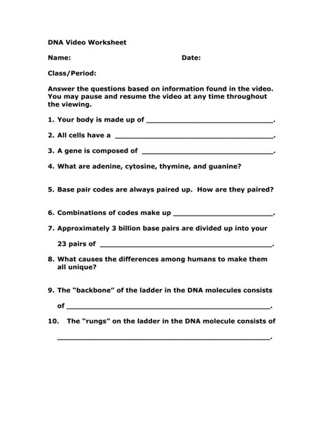 Nucleic Acid Worksheet Answers E
