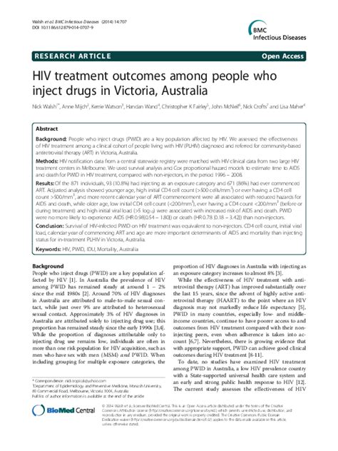 Pdf Hiv Treatment Outcomes Among People Who Inject Drugs In Victoria