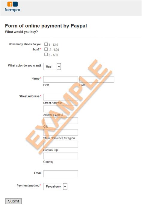 Paypal Payment Form With Formpro™ Sample Forms