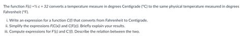 solved the function f c 9 5c 32 converts a temperature