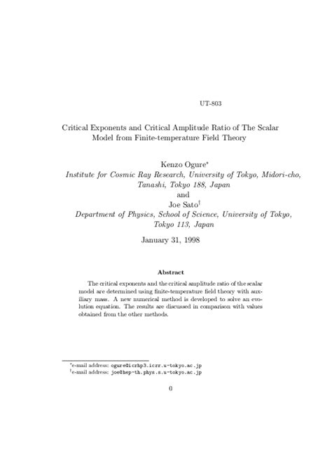 Pdf Critical Exponents And Critical Amplitude Ratio Of The Scalar