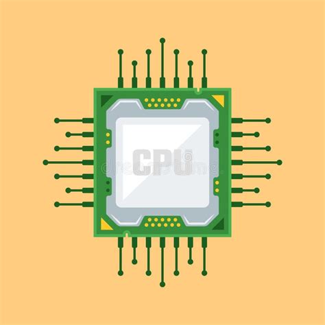 Computer CPU Chip Flat Style Vector Illustration Stock Vector Illustration Of Component