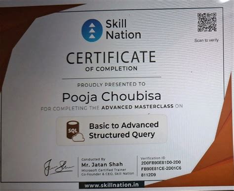 Pooja Choubisa Joshi On Linkedin Sql Dataskills Certification Learningjourney Database