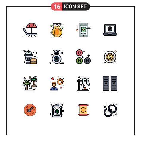 Set Of 16 Modern Ui Icons Symbols Signs For Award Burger Hardware Food Video Editable Creative