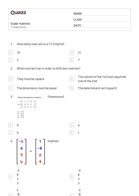 Printable Matrices Worksheets For Year 10 Quizizz