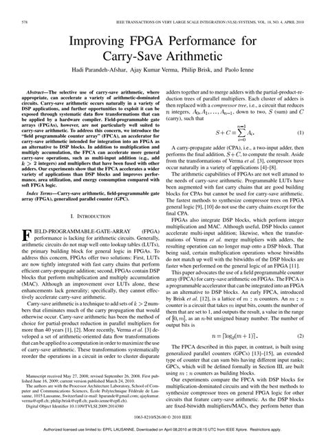 Pdf Improving Fpga Performance For Carry Save Arithmetic