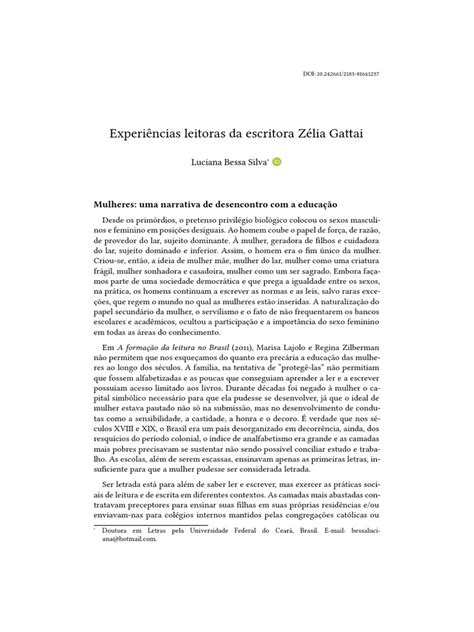 Leitura E Emancipação Feminina Na Obra De Zélia Gattai Pdf