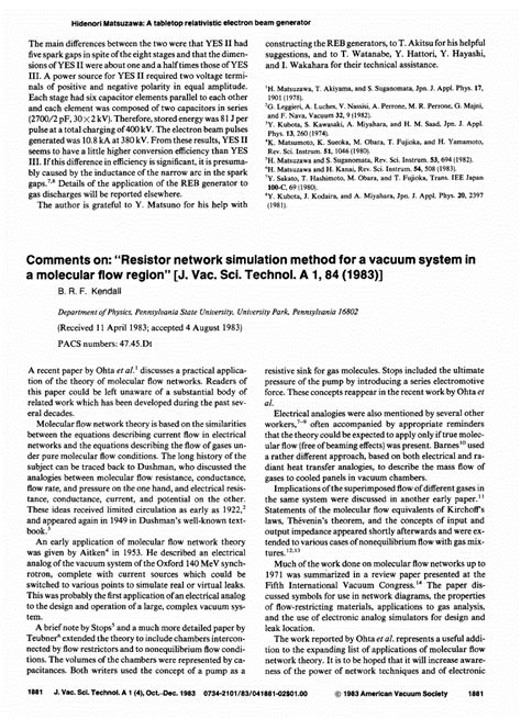 Comments On ‘‘resistor Network Simulation Method For A Vacuum System In A Molecular Flow Region