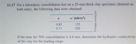 Solved 1117 For A Laboratory Consolidation Test On A