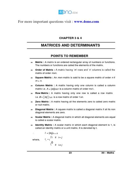 For More Important Questions Visit Matrices And Determinants Pdf Matrix Mathematics