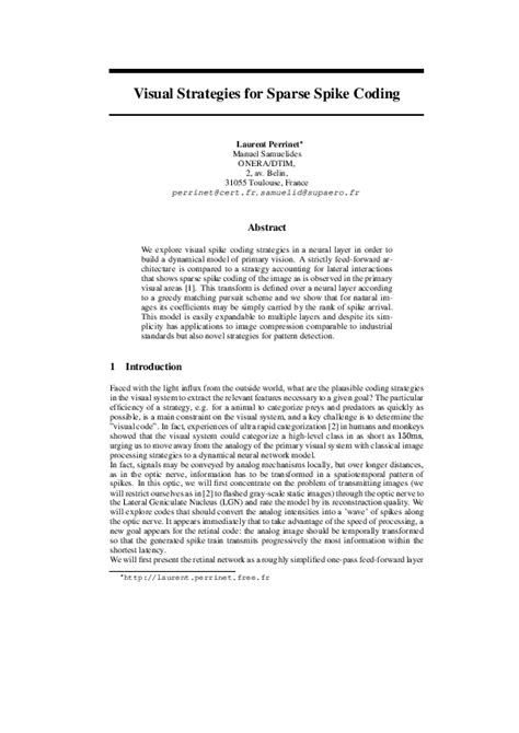 Pdf Visual Strategies For Sparse Spike Coding