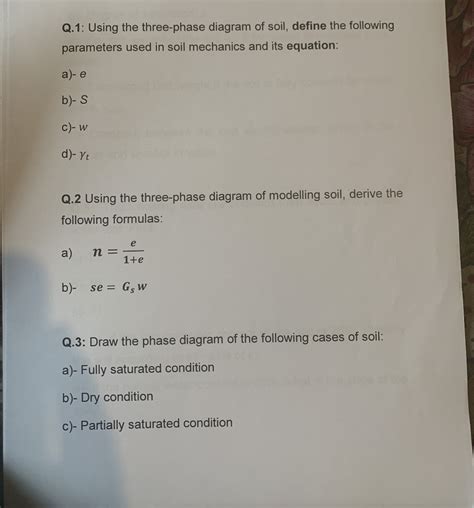 Solved Q Using The Three Phase Diagram Of Soil Define Chegg