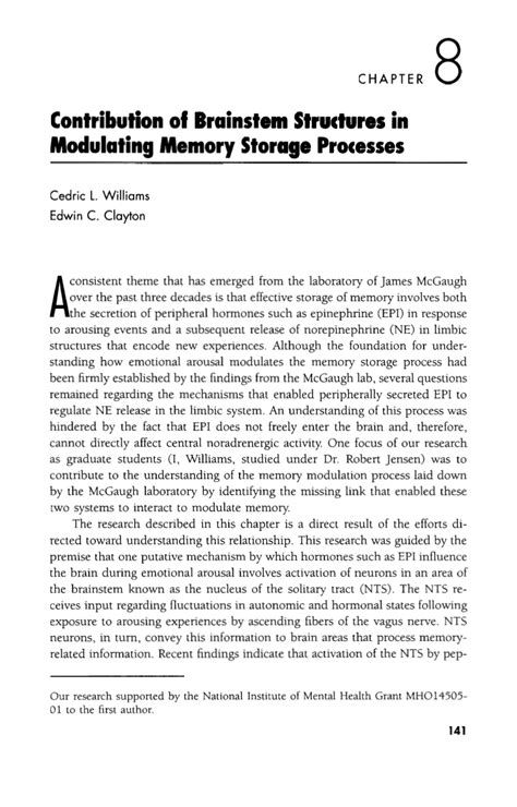 Pdf Contribution Of Brainstem Structures In Modulating Memory Storage