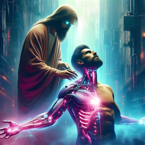 Jesus Ressuscitando Lázaro No Estilo Cyberpunk Foto Premium