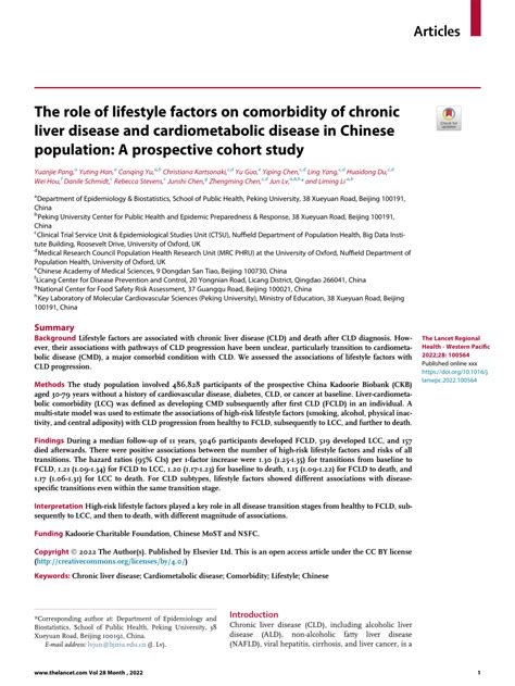 Pdf The Role Of Lifestyle Factors On Comorbidity Of Chronic Liver