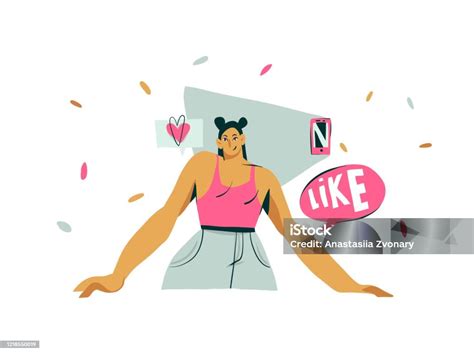 손으로 그린 벡터 추상 만화 현대 그래픽 인플루언서 소녀 캐릭터 일러스트 아트 흰색 배경에 고립 고객에 대한 스톡 벡터 아트 및