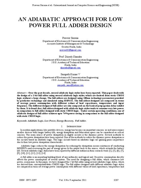 An Adiabatic Approach For Low Power Full Adder Des Pdf Mosfet Logic Gate