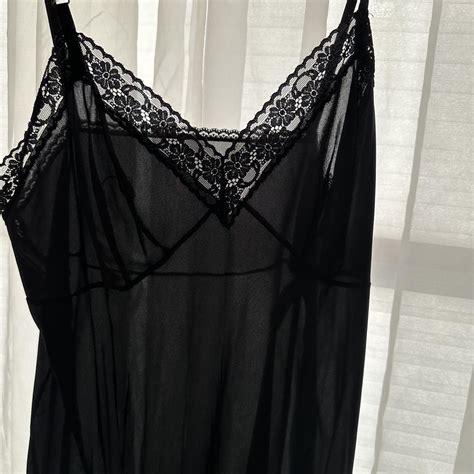 Vanity Fair Black Lace Slip Semi Sheer Style Depop