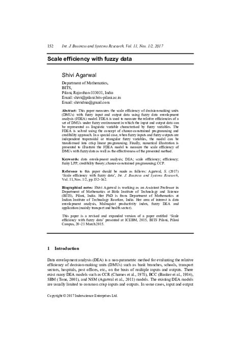 pdf scale efficiency with fuzzy data